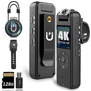 【Upgraded】4K Body Camera with Audio & Video Recording - 128G Body Cam Mini Police Bodycam - Portable Small Personal Camcorder - Sport Bike Outdoor Personal Civilians Police Law Enforcement Recorder