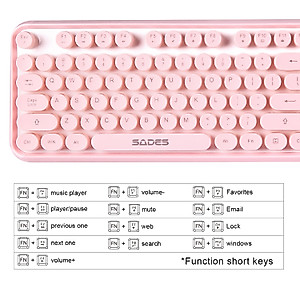 SADES V2020 Pink Wireless Keyboard with Round Keycaps,2.4GHz Dropout-Free Connection,Long Battery Life,Cute Wireless Moues for PC/Laptop/Mac(Pink)