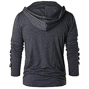 BEIBEIA Men Fashion Drawstring Vintage Hooded Sweatshirt Solid Long Sleeve Hoodie Casual Fall and Winter Pullover Tops Workout Gym Fitness Button Crop Print Shirt Sports Tunic Running Racerback Tee