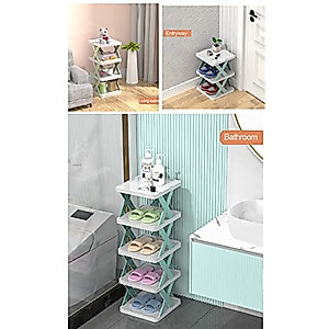 Shoe Rack - Shoe Organizer 5 Tiers for Closet Narrow， Plastic Shoe Rack Storage Organizer for Entryway, Space Saving Shoe Stand Cabinet for Bedroom Cloakroom Hallway Garage. (Light Blue)