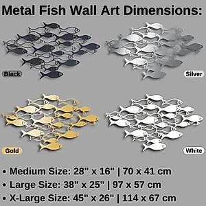 Gamino Metal Wall Art, School of Fish Wall Decor, Metal Fish Wall Art, Bathroom Wall Decor, Coastal Wall Art, Nautical Wall Decor, Home Decor (28" x 16" | 70 x 41 cm, silver)