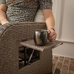 Flash Furniture Nemo Indoor/Outdoor Patio Wicker Rattan Recliner, Lounge Chair with Flip-Up Side Table, Beige/Brown