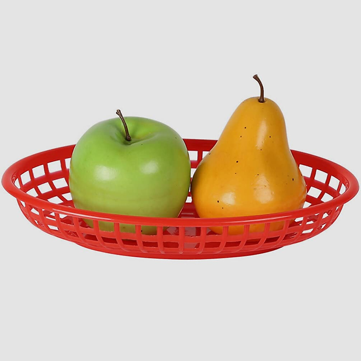 Luxshiny 6pcs Fast Food Baskets Plastic Oval Food Serving Tray Reusable Bread Fry Basket Burgers Storage Plates Fruit Baskets for Hot Dogs Sandwiches Chip Barbecues Picnics Red