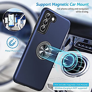 Anqrp Hidden Series Galaxy S21 Case 5G, [Heat Dissipation] [No Fall-Off Kickstand] 360° Metal Ring, Military Grade Shockproof Protective Phone Case Designed for Samsung Galaxy S21, Midnight Blue