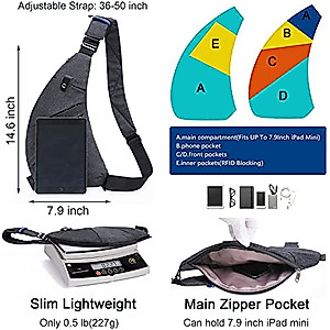 Qidelong Sling Bag- Anti-Theft Chest Shoulder Backpack Crossbody Bag, Lightweight Personal Pocket Bag for Men Women (Dark Grey)