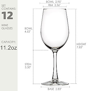 C CREST Durable and Stylish 11.2oz Red Wine Glassware - Set of 12 - Classic Design for Party and Wedding