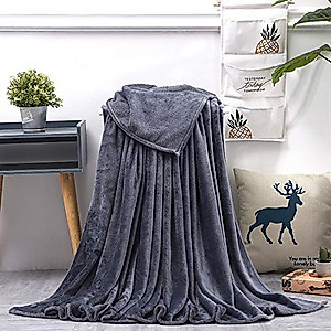 TROCHIN Fleece Blanket Throw Size Grey Lightweight Super Soft Cozy Luxury Bed Blanke（Dark Grey）