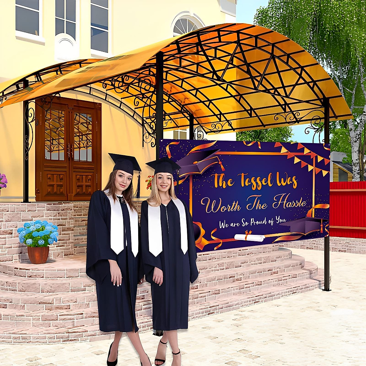Labakita The Tassel was Worth The Hassle Backdrop, 2023 Graduation Backdrop Decor, College Graduation Party Decorations, We are so Proud of You Sign（Purple）
