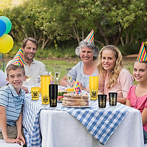Shojoy 40 Pack Happy 50 Birthday Party Cups Black and Gold Birthday Stadium Cups 8 Ounces Reusable Plastic Tumblers for Birthday Anniversary Party Supplies Decors
