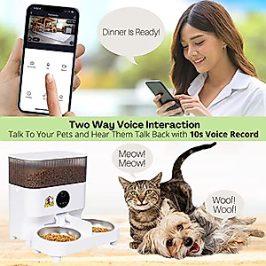 Automatic Cat Food Dispenser - with 1080p Wide Angle Smart Camera and WiFi - Automated Pet Feeder - Auto Timed Function with Portion Control - Dual Dishes for Multiple Cats