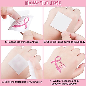 ADXCO 144 Pieces Pink Ribbon Glitter Tattoos Waterproof Breast Cancer Awareness Temporary Tattoos Skin Safe Pink Ribbon Tattoos Sticker for October Breast Cancer Awareness Month