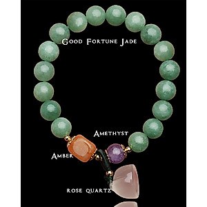 Fengshui Wealth Natural Jade Bracelet With Crystal Charm, Lucky Jade Bead Bracelet, Gemstone Friendship Bracelet, Healing Anxiety Real Green Jade Bangle for Men Women