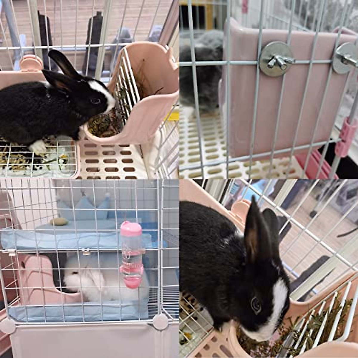 Tfwadmx 2 in 1 Rabbit Hay Food Feeder Bunny Hanging Grass Dispenser Pet Cage Manger Rack Guinea Pig Hay Food Bowl with Water Bottle for Small Animals Chinchilla Hedgehog