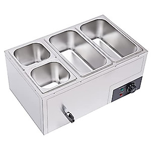 PIAOCAIYIN Food Warmer, 4-Pan Commercial Buffet Food Warmer, Stainless Steel Container Temperature Control Commercial Food Warmer, Silver Electric Food Soup Warmer, Food Warmers for Home, Catering