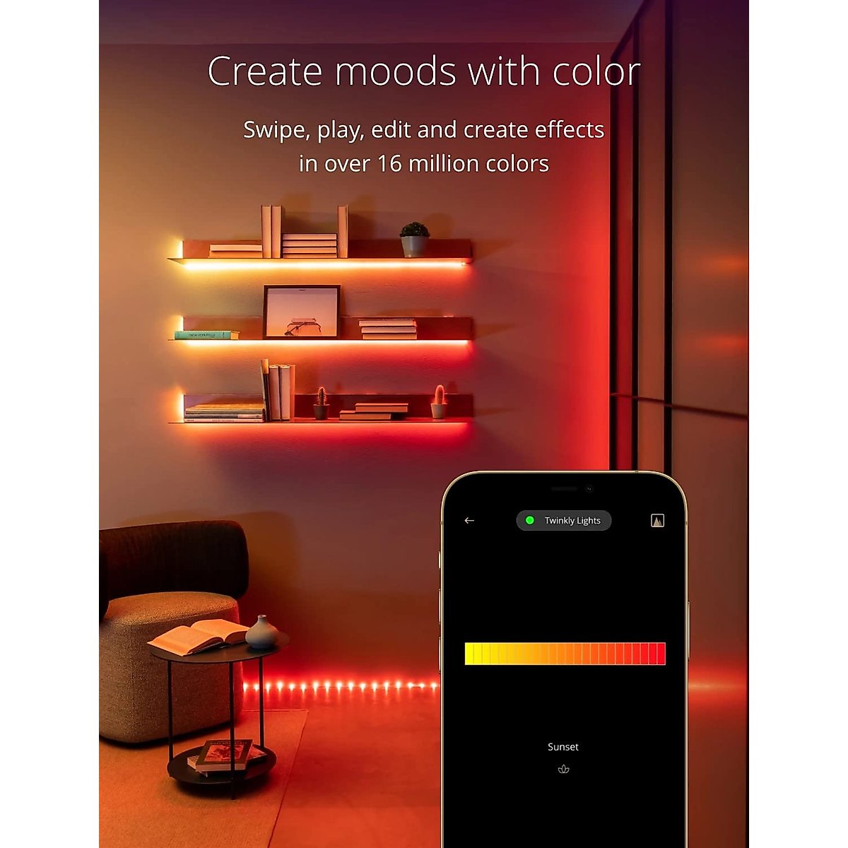 Twinkly Line Extension Kit 5ft, Magnetic and Adhesive Multicolor LED Strip, Pair It with Line Starter Kit, Compatible with Alexa, and Google Home, 16 M+ Colors, App Mapping, Black Wire