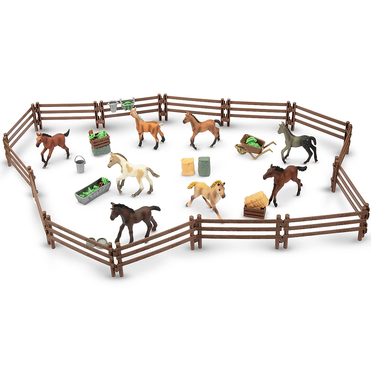 Toymany 24PCS Plastic Corral Fencing Playset Accessories for Farm Animals Figurines, Cake Toppers - Educational Gift for Kids and Toddlers