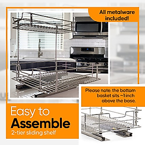 mRUB Pull Out Cabinet Organizer – Sliding Shelf Under Sink 2 Tier Organizer for Kitchen, Bathroom, Pantry – Heavy Duty Slide Out Shelves Storage Organizer (16.33” x 11.33” x 13.23”)