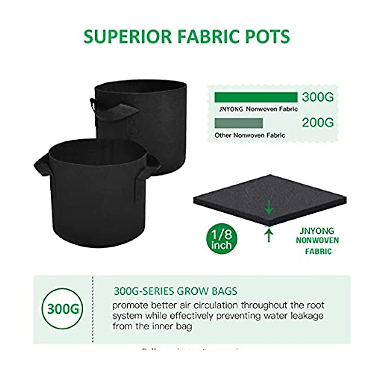 JNYONG 12-Pack 7 Gallon Thickened Non-Woven Grow Bags, Aeration Fabric Pots with Handles