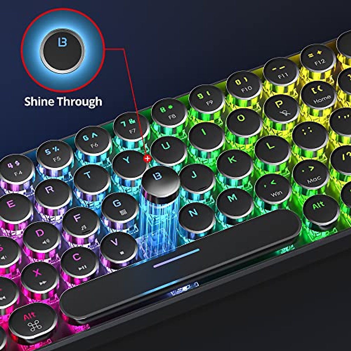 Ussixchare Retro Typewriter Mechanical Keyboard 60 Percent Gaming Keyboard RGB Backlit 68 Keys Punk Keyboard Wired with Blue Switch, Round Keycaps for Windows/Mac/PS4/PS5/Xbox