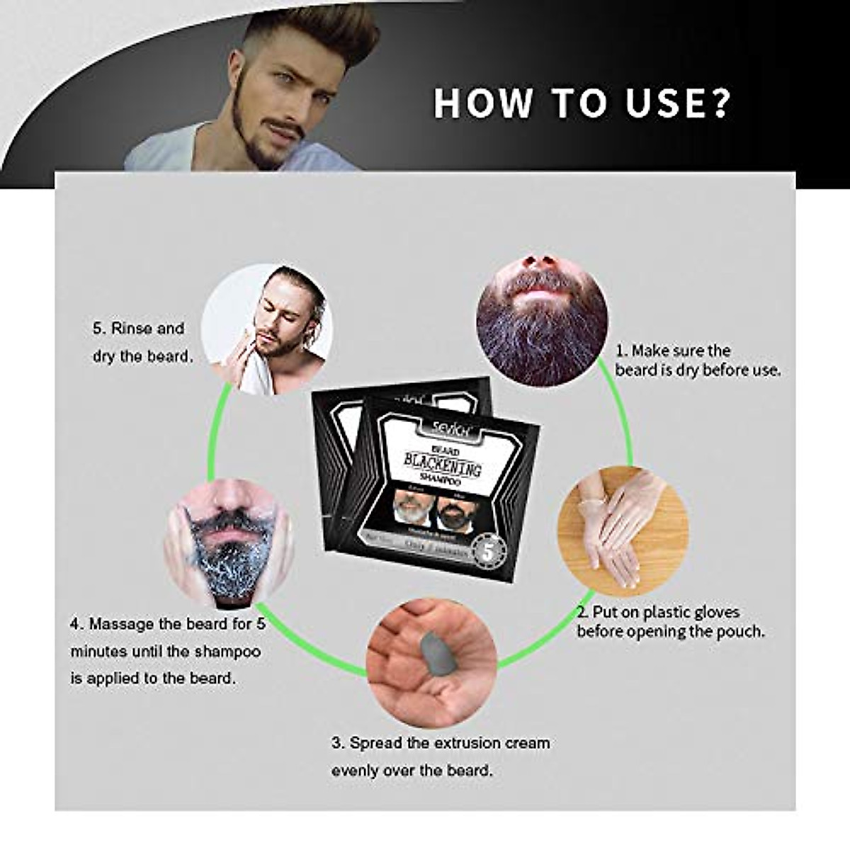 SEVICH Black Beard Dye Shampoo, Beard Care Repair Grey Cover Mustache Conditioner Softener, Fragrance Free