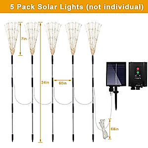 Solar Garden Lights, Firework Lights Outdoor 5 Pack 120 LED Solar Waterproof Decorative Starburst Lights Landscape Lamp Adjustable Brightness, Decor for Courtyard Garden Christmas Party(Warm White)