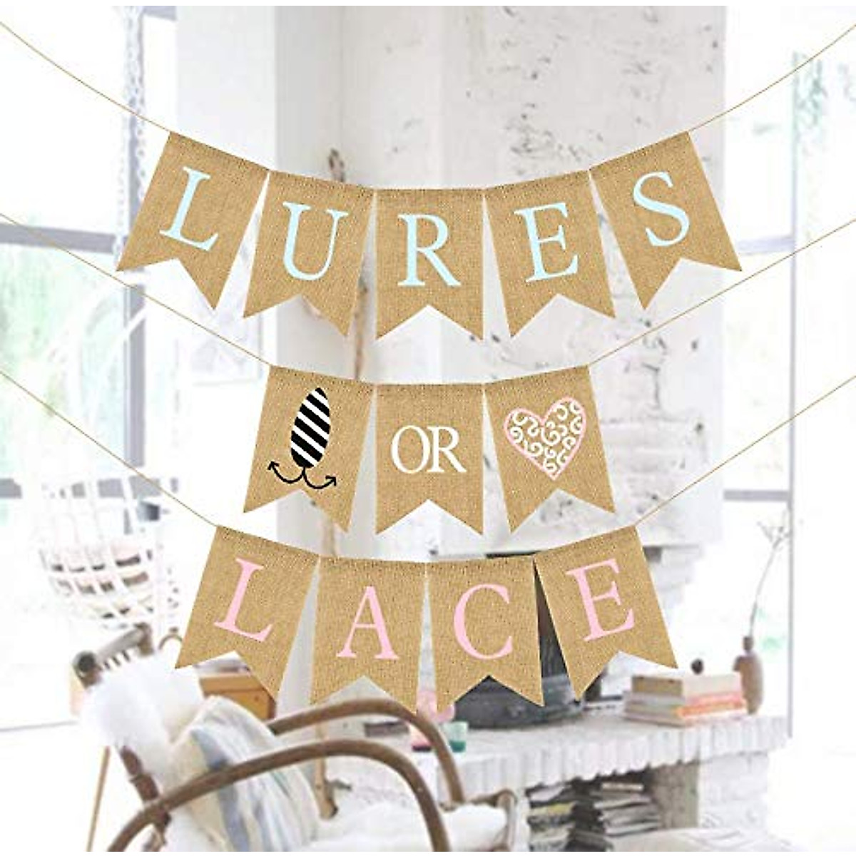 Baby Shower Banner Lures OR LACE Banner Burlap Banner for Baby Shower Party Garland Photo Booth Props Decoration Favor