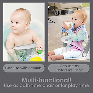 BEBELEH™ Baby Bath Seat [Original] – Baby Bath Portable Chair + Carry Bag + Baby Bath Thermometer – Compact and Foldable – Ultra Strong Suction Cups – Non-Slip Padding Infant Seat. Ideal Gift! (Grey)