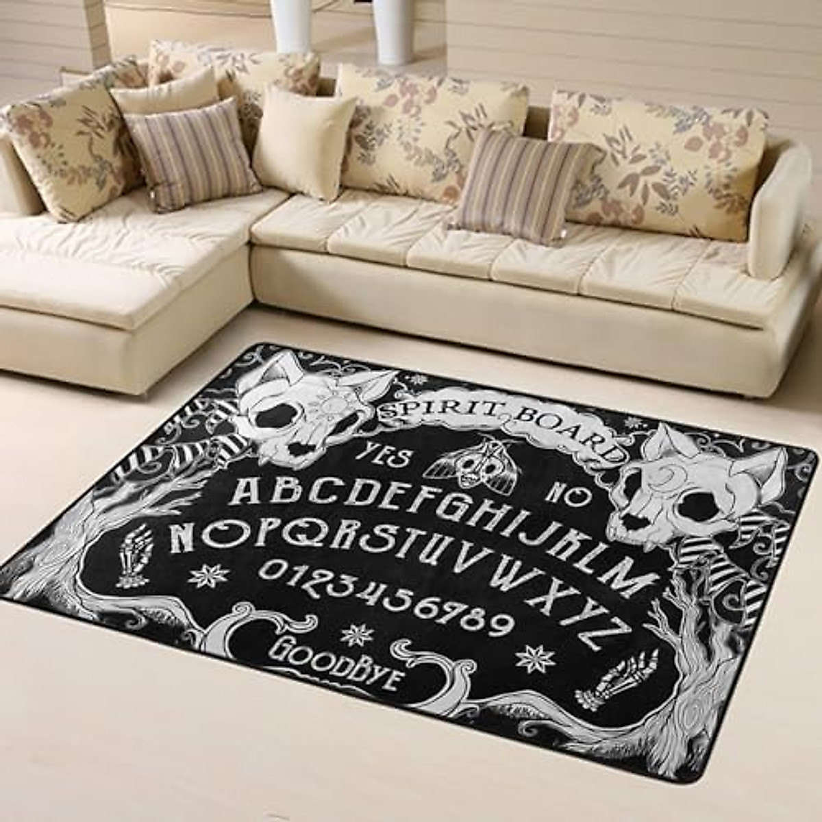 Area Rug Ultra Soft Rug Stylish Mats Carpets Multipurpose Carpets for Living Room, Bedroom, Extra Large Area Carpet Cat Skull Head Witch Magic Board Black Gothic