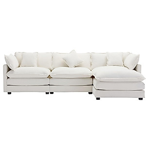 111.4" L-Shape Chenille Upholstered Sofa, Modern Modular Sectional 3 Seat Sofa Couch with Removable Ottoman and 5 Pillows for Living Room, Office Apartment (Beige-111)