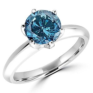 2.00 Carat Total Weight Round 14K White Gold blue Diamond Ring (AAA Quality)
