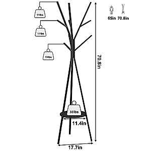 Coat Rack Hat Stand Free Standing Display Hall Tree Metal Hat Hanger Garment Storage Holder with 9 Hooks for Clothes Hats and Scarves in Black,17.72"Wx17.72"Dx70.87"H (Black)