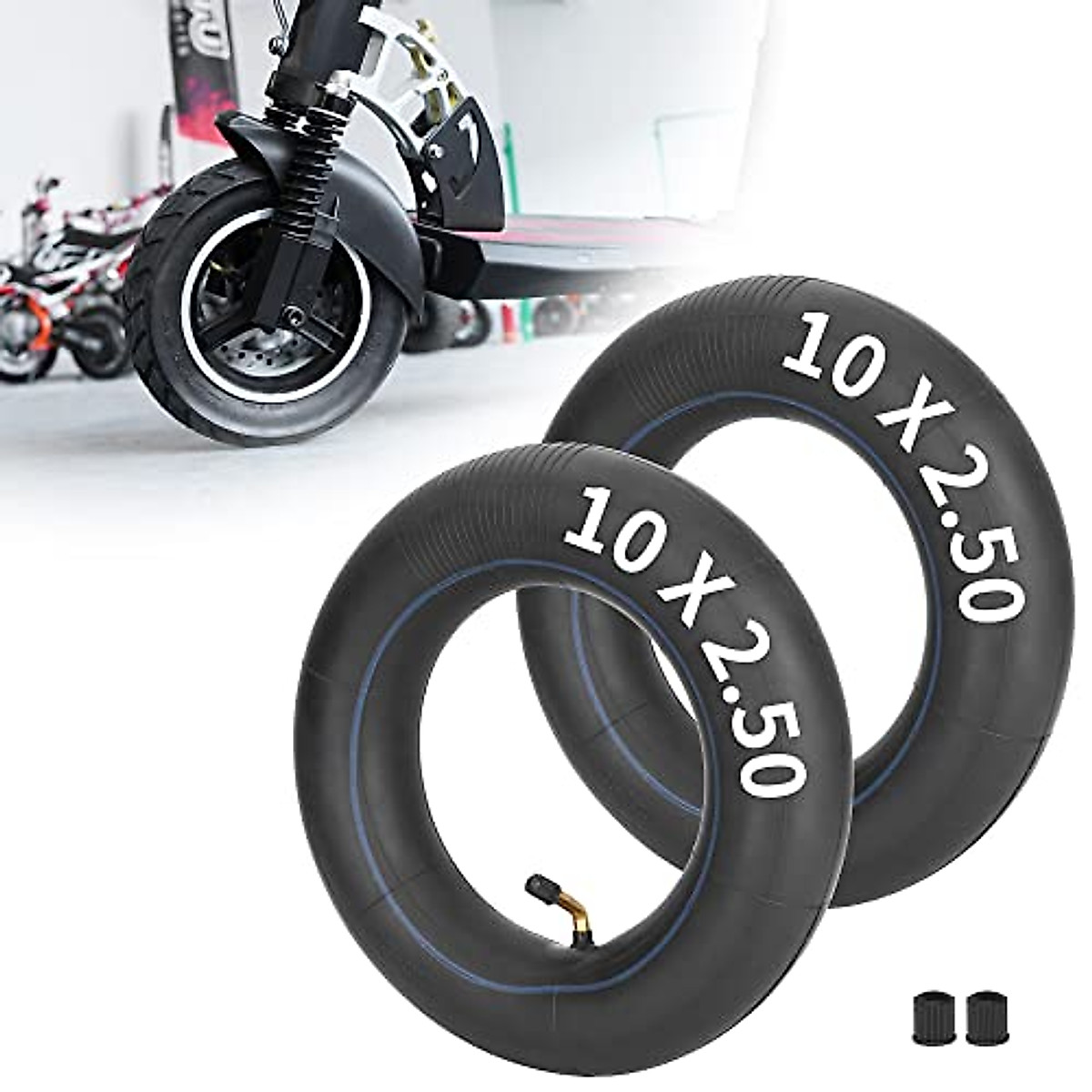 RUHUO 2 Pack of 10x2.50 10" Inner Tube Replacement for 10 Inch Smart Electric Scooter fit 36v 48v 400w 500w 800w Hub Motor TR87 Angled Stem