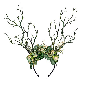 MOSTORY Handmade Green Branch Crown Woodland Flower Headband Forest Antler Headpiece Floral Fairy Hairband for Women Girls Renfaire Elf Cosplay Halloween Party