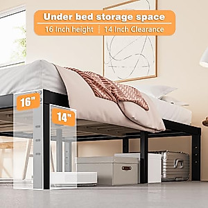 Cleaniago California King Bed Frame, 3" Wide Wood Slats with 3500lbs Support for Mattress, No Sagging, No Slip, No Box Spring Needed, Noise Free, Anti-Slip, Easy Assembly, Black-16 Inch Tall