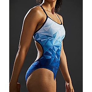 TYR Women's Standard Durafast Elite Trinityfit Swimsuit, Blue/White, 34