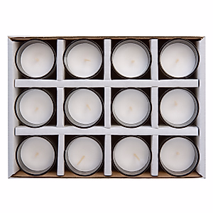 Harmonic Blossom Glass Votives - Premium White Unscented Votive Candles in Clear Elegant Holders - 15 Hour Long Lasting Burn Time - for Weddings, Parties and Event Decoration Centerpieces (12 Pack)