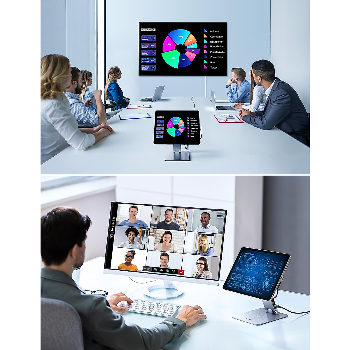 Magnetic Stand Hub for iPad Pro 11 inch, Aluminum Alloy iPad Stand for Desk with Docking Station, Adjustable Holder with 4K@60Hz HDMI, 100W PD, USB 3.0 and 180° Adjustable 360° Rotatable