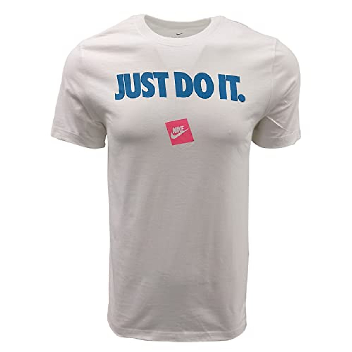 Nike Mens Just Do It Box Crewneck T-Shirt (Large, White/Blue Text (Nike Box))