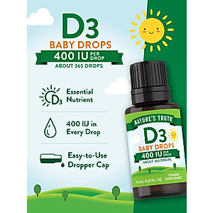 Nature's Truth Vitamin D Drops for Infants | 400 IU | 9.2 mL | D3 Drops for Kids | Vegetarian, Non-GMO, Gluten Free Supplement