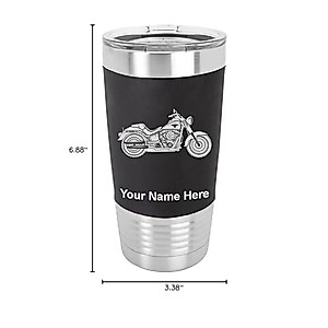 LaserGram 20oz Vacuum Insulated Tumbler Mug, Motorcycle, Personalized Engraving Included (Silicone Grip, Black)