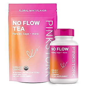 Pink Stork No Flow Bundle: Stop Lactating Products, No More Lactating Products, Postpartum Essentials, No Flow Supplement + No Flow Tea, 2 Products