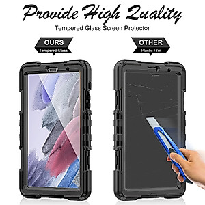 BASE MALL Case for Samsung Galaxy Tab A7 Lite 8.7-inch Tablet Case 2021 [with Tempered Glass Screen Protector], Rotatable Kickstand, S Pen Holder, Hand/Shoulder Strap (Black)