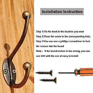 Heavy Duty Coat Hooks 10 Pack Wall Mounted Hooks Metal Hooks Dual Robe Hook Rustic Hooks Heavy Duty Dual Retro Double Hooks Coat Hanger and Screws for Coat/Backpack/Bag/Towel/Key/Cap