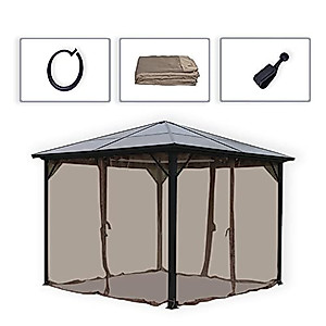 Garden lucky Replacement Gazebo Mosquito Netting 4 Panels for Patio Garden Backyard (10'x12', Brown, Only Netting)
