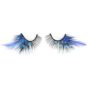 DSLONG Halloween Eyelashes Green Feather Eyelashes Dramatic Extra Long Big Halloween Colored Lashes Cosplay Feather Lashes Show Dance Makeup Tools Reusable (A2)