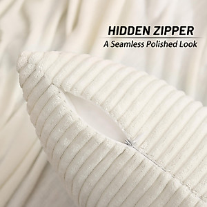 Mecatny Corduroy Throw Pillow Covers 18x18 Set of 2 - Striped Decorative Pillow Covers for Living Room, Bed - Soft Square Couch Pillow Covers for Sofa - Cream White