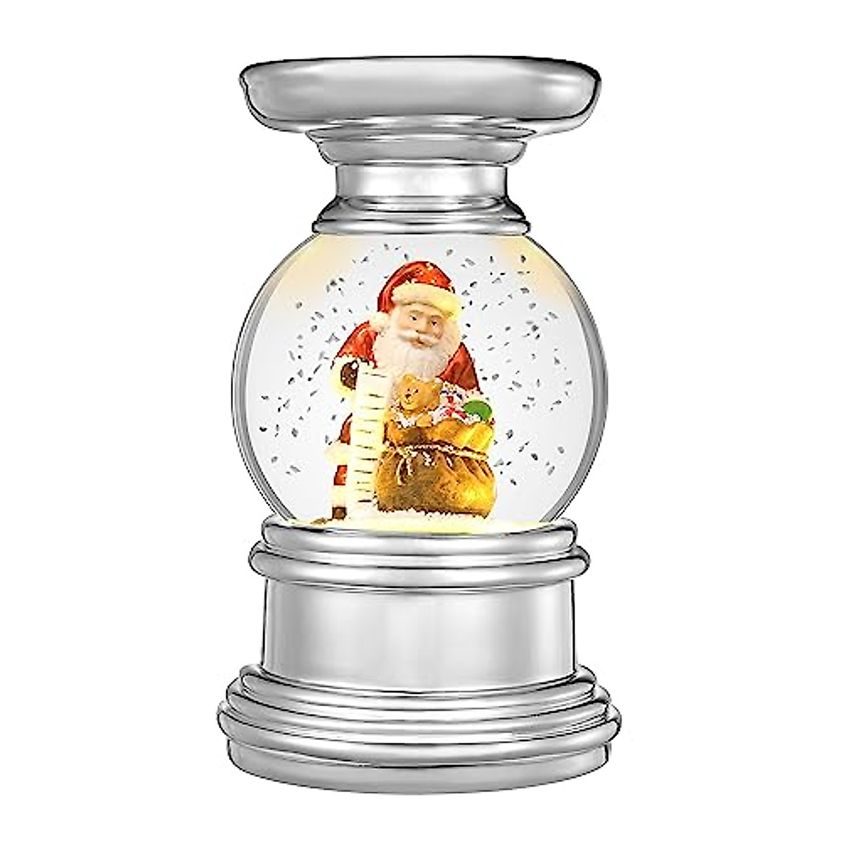 Haute Decor Snowburst™ Snow Globe Candle Holder (Santa) with Timed Snowfall - 7 inch Tall Christmas Candle Holder with Automatic Battery Operated timed Snow Fall and on/Off
