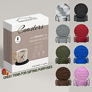 Amoowis Coasters for Drinks, Silicone Coasters Set of 8 with Holder, Drink Coasters for Coffee Table, Thickened Coaster for Wooden Table, Cup, Desk, Bar, Office, Anti-Slip, Non-Stick, Easy to Clea