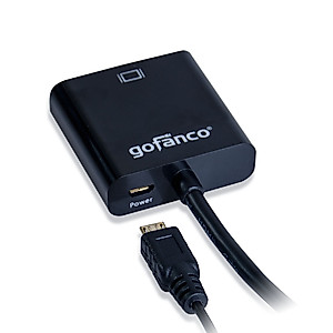 gofanco Active Mini HDMI to VGA Converter (Black) with Micro USB Power Cable for Mini HDMI Enabled Ultrabooks, notebooks, Tablets, Cameras and camcorders to Connect to VGA displays (MiniHDVGA)