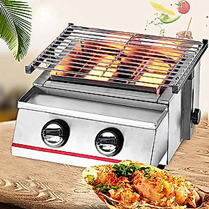 Portable Grill, 2-Burner Grill LPG Gas BBQ Grill, Tabletop Smokeless Outdoor Barbecue Cooker, for Parties, Backyard Barbeques, Camping, Tailgating or Picnicking